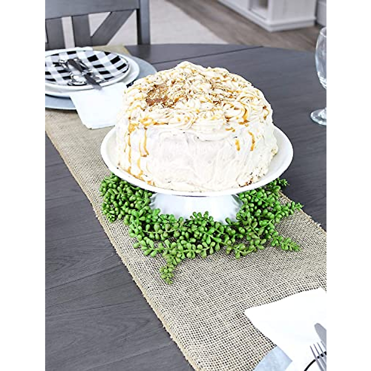 AuldHome Rustic White Cake Stand, Farmhouse Enamelware Round Pedestal Cake Stand, Distressed Vintage Style