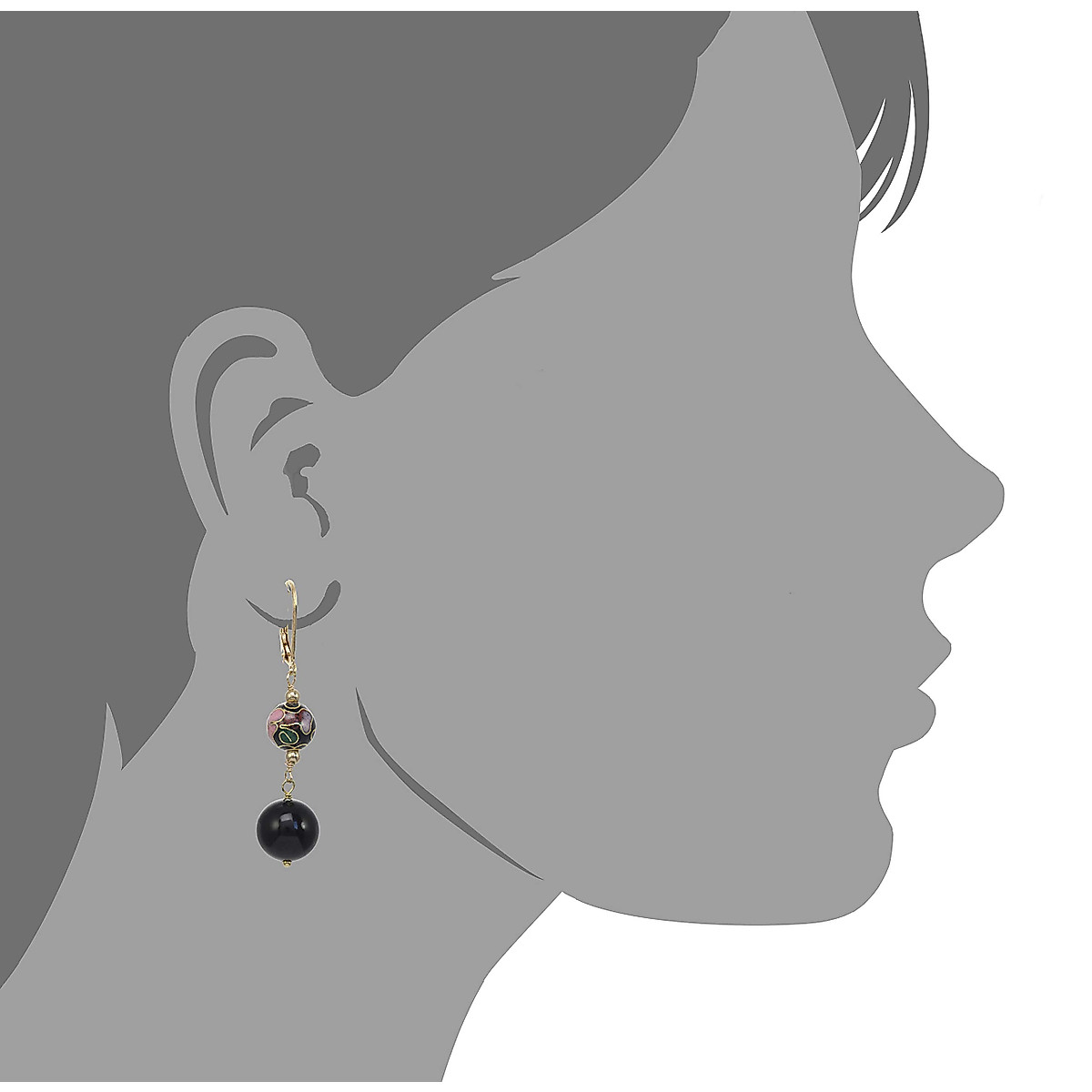 Black Agate and Cloisonné Lever-back Drop Earrings