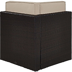 Crosley Furniture Palm Harbor Corner Outdoor Sectional Chair, Wicker Patio Chairs for Porch, Deck, Backyard, Brown with Sand Cushions
