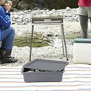 Jekiyo 13 L Plastic Bus Tray with Lid, 4 Pack Bus Tub Box, Grey