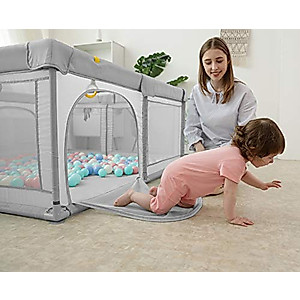 Baby Playpen,Kids Large Playard,Indoor & Outdoor Kids Activity Center,Playpen for Babies,Infant Safety Gates,Sturdy Play Yard for Toddler,Children's Fences Packable & Portable 81x61 (Grey)