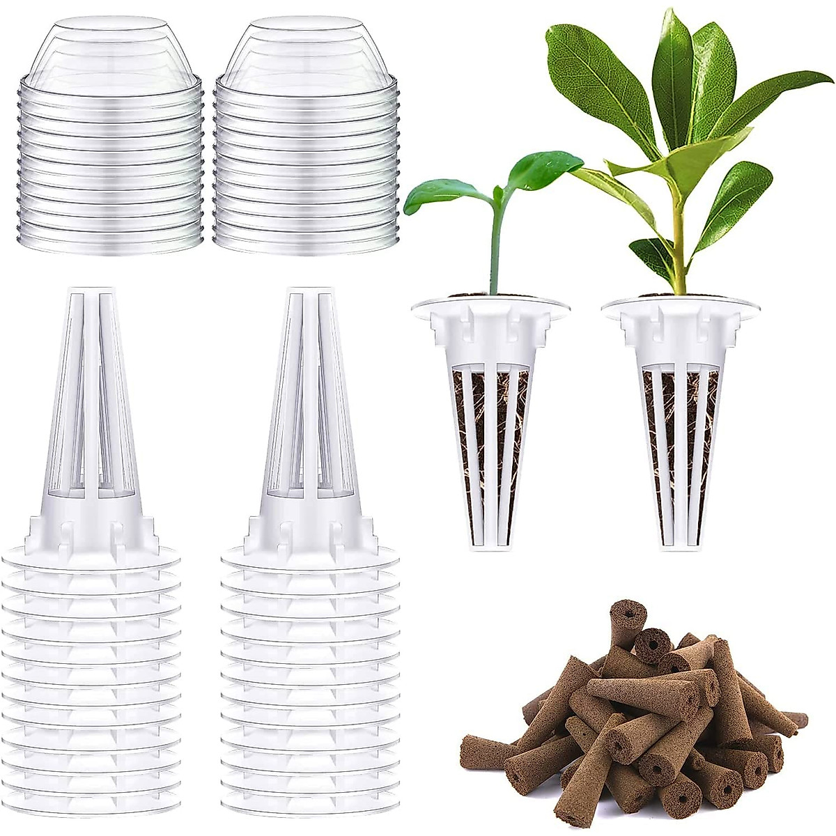 Delemonte 75 PCS Hydroponic Growing Plant Pods Kit, Including 25 Pieces Replacement Grow Baskets 25 Pieces Plant Grow Sponges 25 Pieces Transparent Insulation Lids, Compatible with Aerogarden