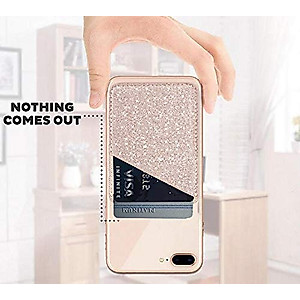 Phone Card Holder Cell Phone Stick On Phone Glitter PU Leather Sleeve Credit for iPhone Samsung Most Smartphones (Rose/Gold)
