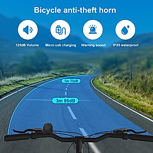 TWOOC 125dB Electric Bike Horn with Anti Theft Alarm, Small Loud Bike Bell, 1 Sound Modes, Waterproof Bicycle Horn Compatible for Mountain, Road Bike Cycling, Scooters and Adult's Bike