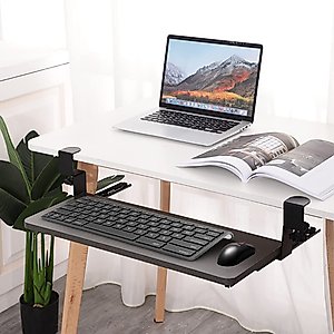 Niciksty Keyboard Tray Clamp Under Desk with Adjustable Clamp and 7.87IN Rail Set for DIY Custom Wooden Keyboard Trays (Tray Not Included), Under Desk Pull Out Slider Track with C-clamp Mount System