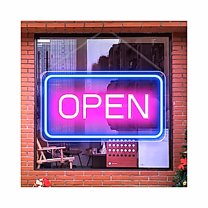ROLANCHE Open Signs for Business Window, 16"x 9" Neon Open Sign, Bright COB Chip LED Open Sign with ON/OFF Switch, Blue & Pink Open Light Up Sign for Wall, Shop, Hotel, Horizontal