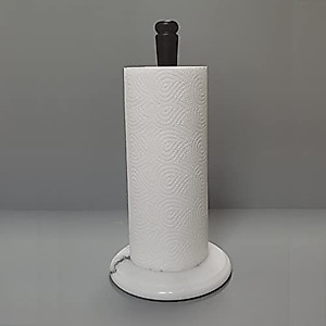 Marble Paper Towel Holder Countertop for Kitchen, Wood Paper Towel Holder Stand with No Wobbly Natural Marble Base, One Hand Pull & Tear - Black Brown