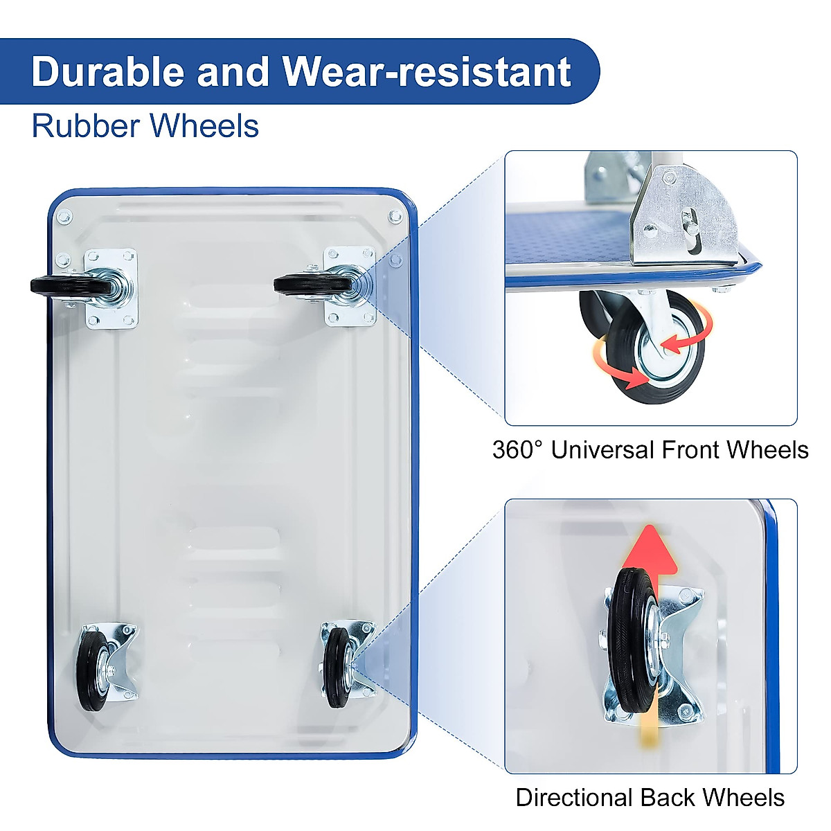 Fadidio Push Cart Dolly Dolly Cart Platform Truck Folding Foldable Flatbed Dolly Metal with Wheels Hand Trucks Platform Truck Luggage Cart Heavy Duty Rolling Tool Cart, Blue 330lbs Best Dolly Cart