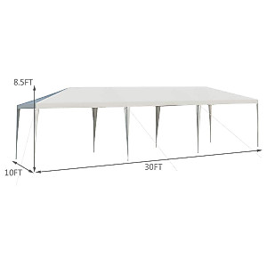 Tangkula 10 x 30 Feet Outdoor Canopy Tent, Wedding Party Tent with 16 Stakes & 8 Wind Ropes, Yard Enclosed White Tent for Events, Parties, Backyard