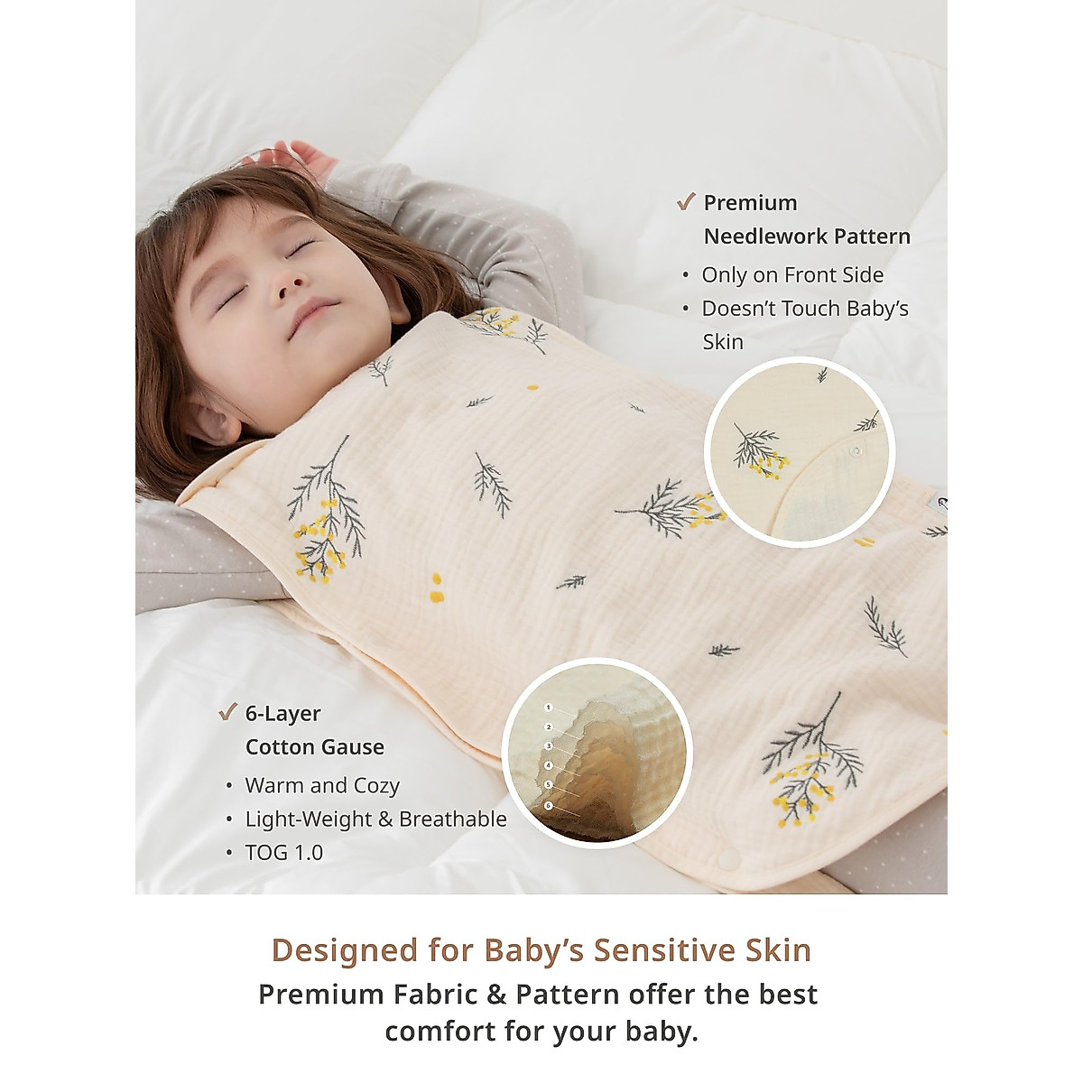 Konny Baby Sleep Sack - Wearable Blanket Sleeping Vest | 6-Layer Cotton Gauze Newborn Essentials Cloths | TOG 1.0 | 6 Months - 5T | (Cherry, Small)