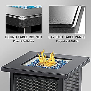BALI OUTDOORS 28 Inch Propane Fire Pit Table, Rattan & Wicker-Look 50,000 BTU Gas Firepits with Blue Fire Glass for Outside Patio and Garden