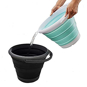 SAMMART 10L (2.64Gallon) Collapsible Fishing Bucket - Foldable Round Tub - Portable Plastic Water Pail - Space Saving Outdoor Waterpot - Trunk Organizer (1, Grey/Black)