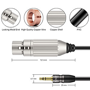 J&D 1/8 to XLR Cable and 1/4 inch TRS Cable Bundle, Gold Plated Copper Shell TRS Male 1/8 inch 3.5mm to XLR Female Balanced Audio Cable, 6.35mm 1/4 inch TRS Male to Male Stereo Instrument Cable