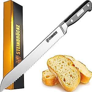 Serrated Bread knife 10 inch - Ultra sharp Bread Slicing Knife Forged from German Stainless Steel 5Cr15Mov, HRC58, Full Tang kitchen bread knife for Homemade, Crusty&Soft Bread