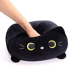 Desdfcer Black Cat Plush, 12''Black Cat Pillow, Black Cat Stuffed Animal Plush,Cute Black Cat Plushie,Kawaii Cat Plush Pillow Lumbar Back Cushion,Gift for Halloween Christmas