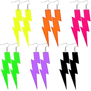 Yinkin 6 Pairs 80s 90s Neon Earrings for Women Retro Neon Earring for 80s 90s Women Outfit Accessories, 6 Colors(Lightning)