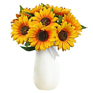 Olrla Artificial Sunflowers with Stems,10pcs Faux Silk Sunflower Bulk for Wedding Bouquet Floral Arrangement Table Centerpieces Home Office Garden Decoration