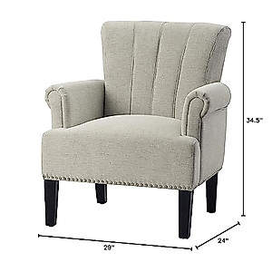Living Room Chairs, Upholstered Chairs, Polyester Armchair Club Chair with Rivet Tufted Scroll Arm, Tufted Accent Chair for Bedroom and Living Room (Cream)