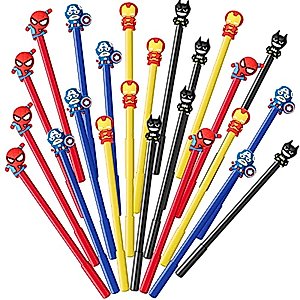 AFZMON 24PCs Superhero Party Favors Gel Pen, Superhero Themed Pens Black Gel Ink Pens Cute Kawaii Gifts for Kids, Superhero Themed Party Supplies Pinata Stuffers and School Office Supplies
