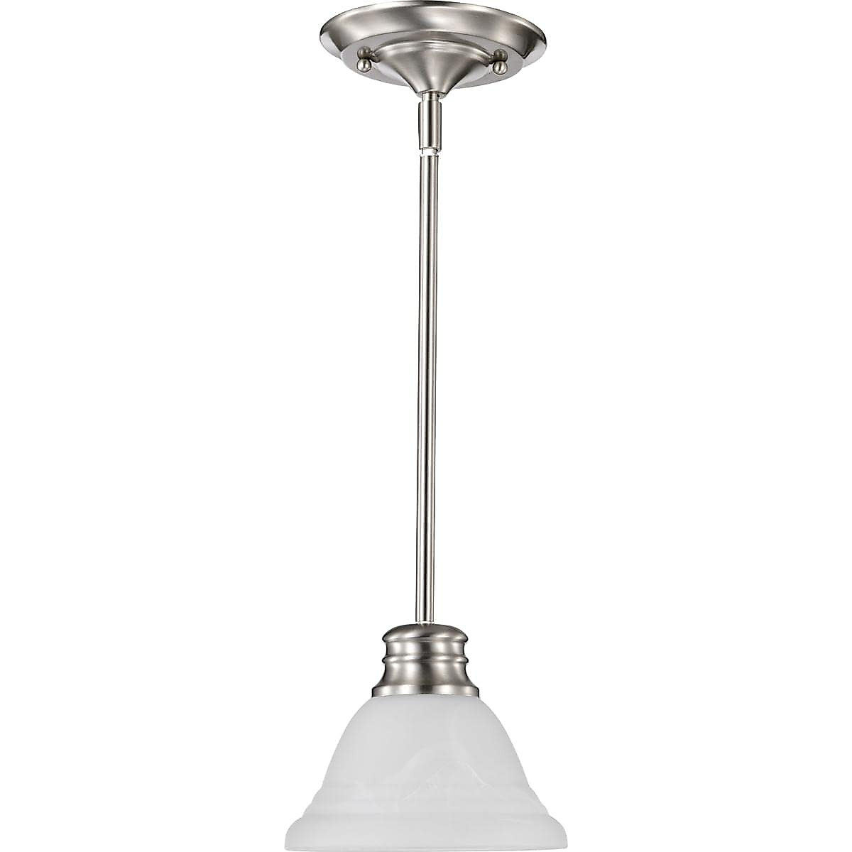 Nuvo 60/365 One Light Mini Pendant, 7 in, Brushed Nickel/Alabaster Glass