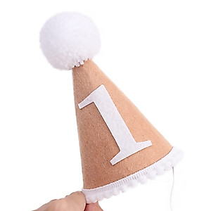 Baby 1st Birthday Party Hat - Handmade Wool Felt Hat for Kids, Photo Booth Props, Backdrop, Cake Smash, and First Birthday Accessories (Beige)