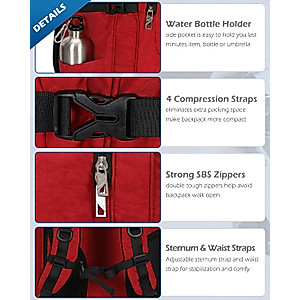 Hynes Eagle 44L Carry on Backpack Airline Approved Travel Backpack for Men Women Large Laptop Backpack 17 inch Nylon Backpack Overnight Weekender Bag Red