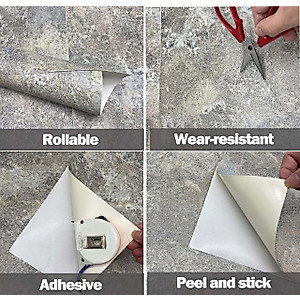 Peel and Stick Floor Tile,Waterproof 24 Pcs Light Gray Marble Vinyl Flooring 12"x12",Durable Vinyl Removable Stickers Tiles for Kitchen Living Room Bedroom Bathroom