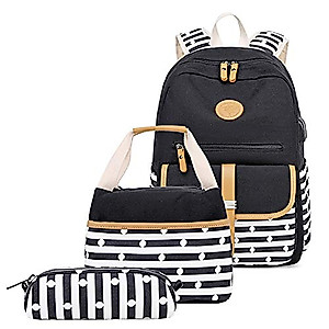 Kids School Bag for Girls Backpacks with Lunch Bag Causal Canvas Bookbag for Teen