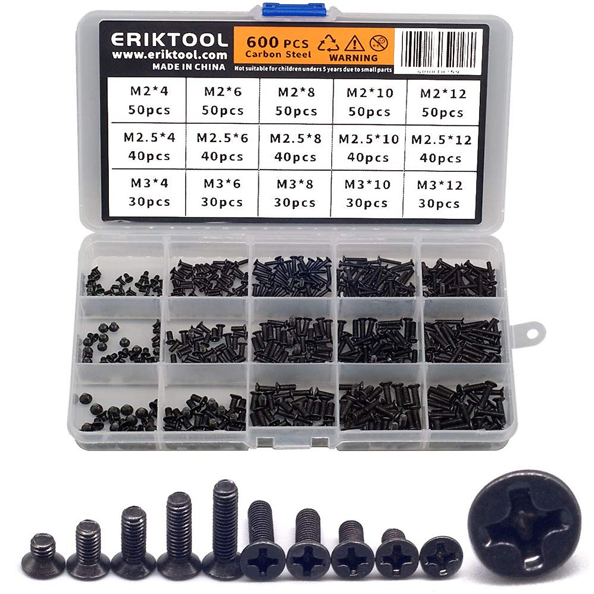 600PCS M2 M2.5 M3 Screw Set for Laptop Notebook Screws Flat Head Carbon Steel Screws Repair Kit for Computer Small Screw - (600 Screws Set) SCRW-033680