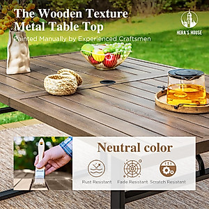 HERA'S HOUSE 7 Pieces Patio Dining Set, Table and Chairs Set for 6, 6 x Stackable Metal Chair, 1 x 64 Outdoor Metal Dining Table for Patio Lawn Garden Porch Deck