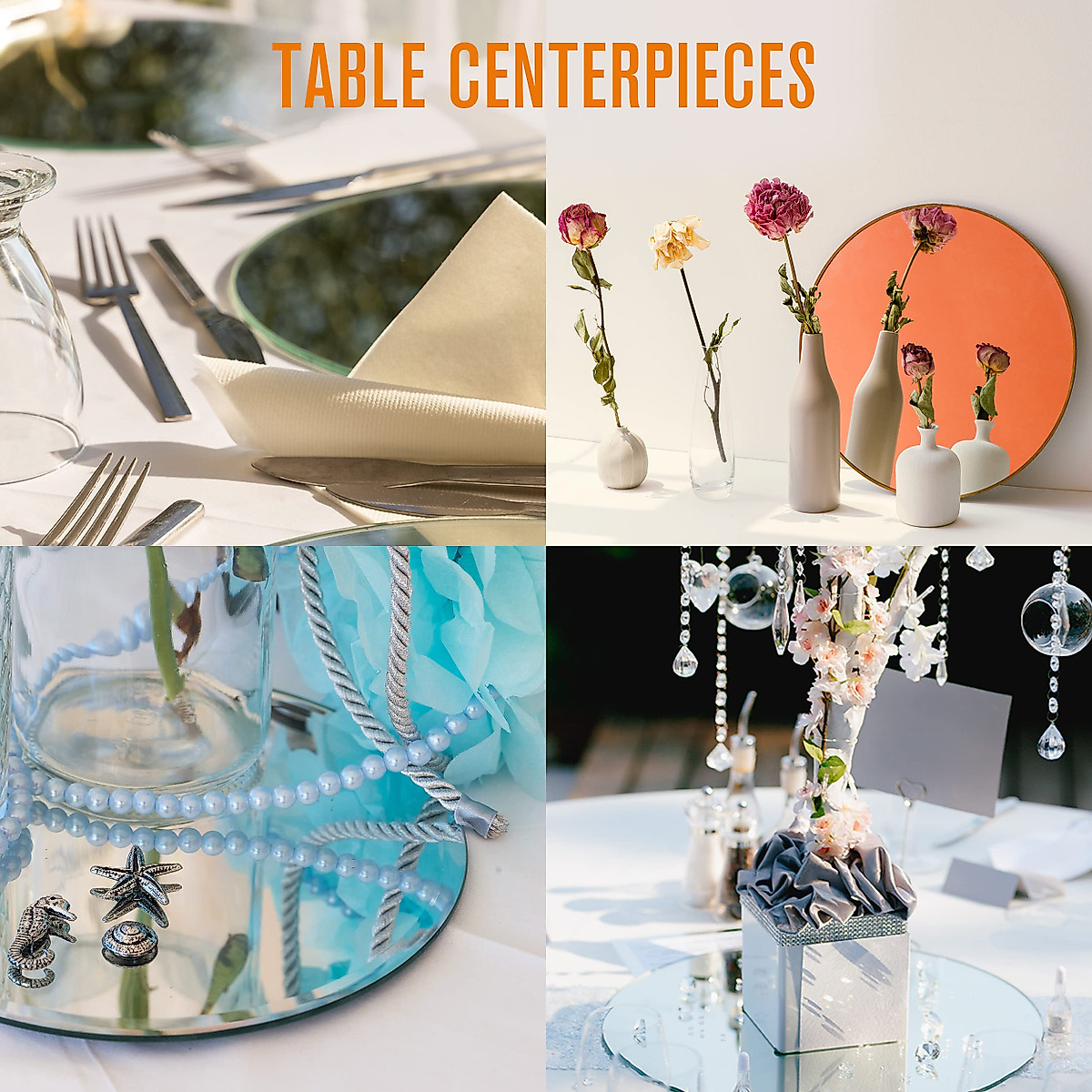 Elegant Round Mirror Centerpieces - 12 Pack 8"