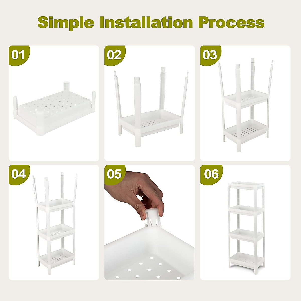 S AFSTAR 4 Tier Plastic Storage Shelf Rack Set of 2, 39-Inch Tall Floor Storage Shelving with Drainage Holes, Plastic Narrow Shelves for Small Space, Multipurpose Shelving Unit for Bathroom Laundry