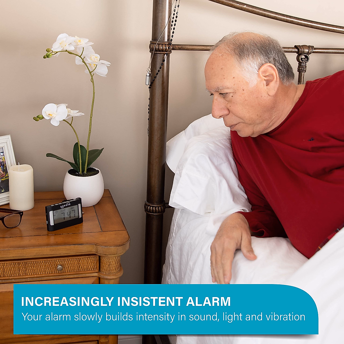 Serene Innovations Loud Alarm Clock for Heavy Sleepers Adults & Deaf: Vibrating Alarm Clock with Bed Shaker & Shock, Portable Flash & Multi-Mode Travel Companion - Portable Small Clock