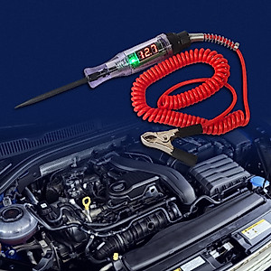 Sodcay 1 PC Automotive Test Light Digital LED Circuit Tester, DC 3V/6V/12V/24V Inductive Test Pen with 70.8 Inches Retractable Spring Wire, for Checking Vehicle Car Truck Motorcycle (Black & Red)