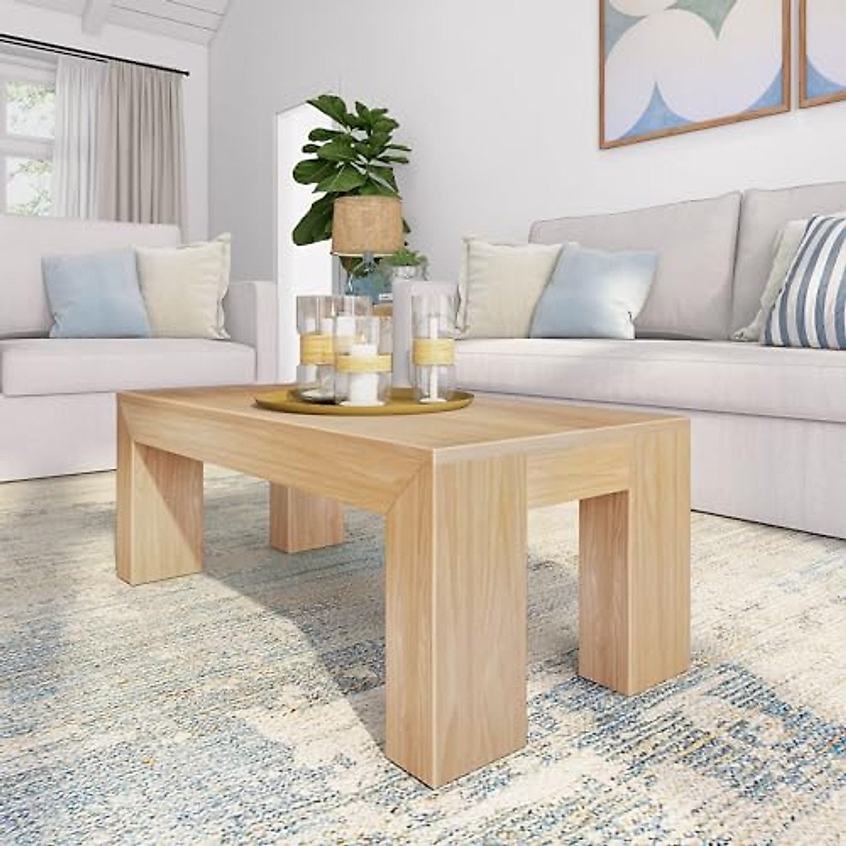 Plank+Beam Modern Rectangular Coffee Table, 40", Rectangle Coffee Table for Living Room, Mini Center Tables for Small Spaces, Small Living Space Tea Table, Blonde Wirebrush