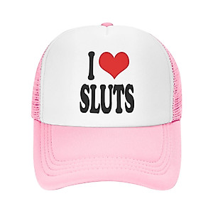Hat,I Love Sluts Trucker Hat Baseball Cap Pink Women Men Dad Hat Golf Cowboy Hat
