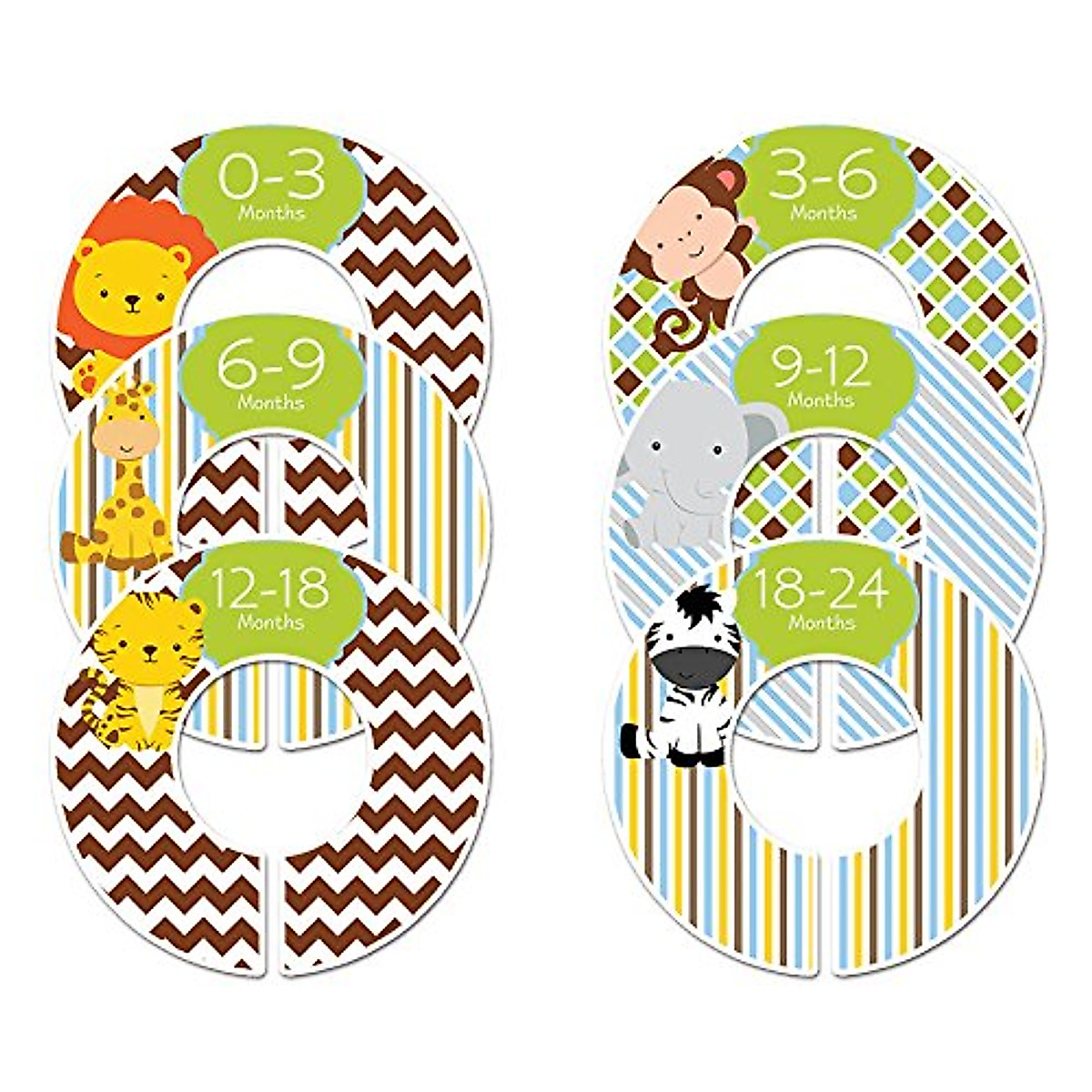 6 Safari Animals C180 Baby Boy Nursery Clothing Size Closet Dividers