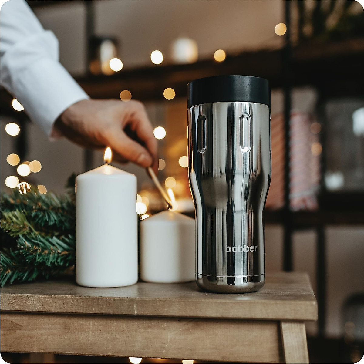 BOBBER - 16 Oz Vacuum Insulated Stainless Steel Portable Travel Coffee Mug With 100% Leakproof Locked Lid (Glossy)