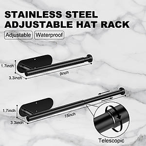2 Pack Hat Racks for Baseball Caps,Retractable Hat Organizer Holder 20 Caps Stainless Steel Hat Storage Hooks Hanger Strong Adhesive Or Wall Drilled For Closet/Door/Living Room/Bedroom/Entryroom