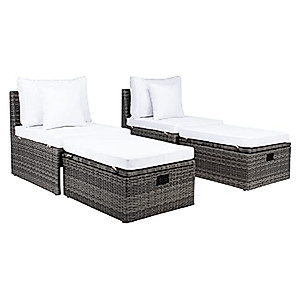SAFAVIEH Outdoor Collection Pramla Grey Brown/White Cushion Settee with Storage Ottoman (Set of 2) PAT7515C