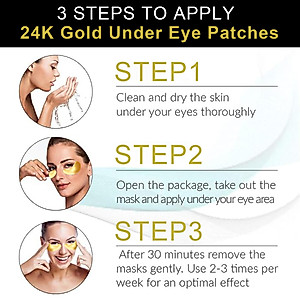 Jakuva 30 Pairs Eye Patches, Under Eye Patches for Dark Circles and Puffy Eyes, Reduce Wrinkles, Collagen Eye Mask Skincare Eye Pads for Moisturizing, Hydrating,24K Gold