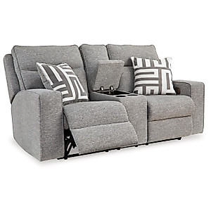 Signature Design by Ashley Biscoe Casual UV Resistant Power Reclining Loveseat with Console, Adjustable Headrest and USB Ports, Light Gray