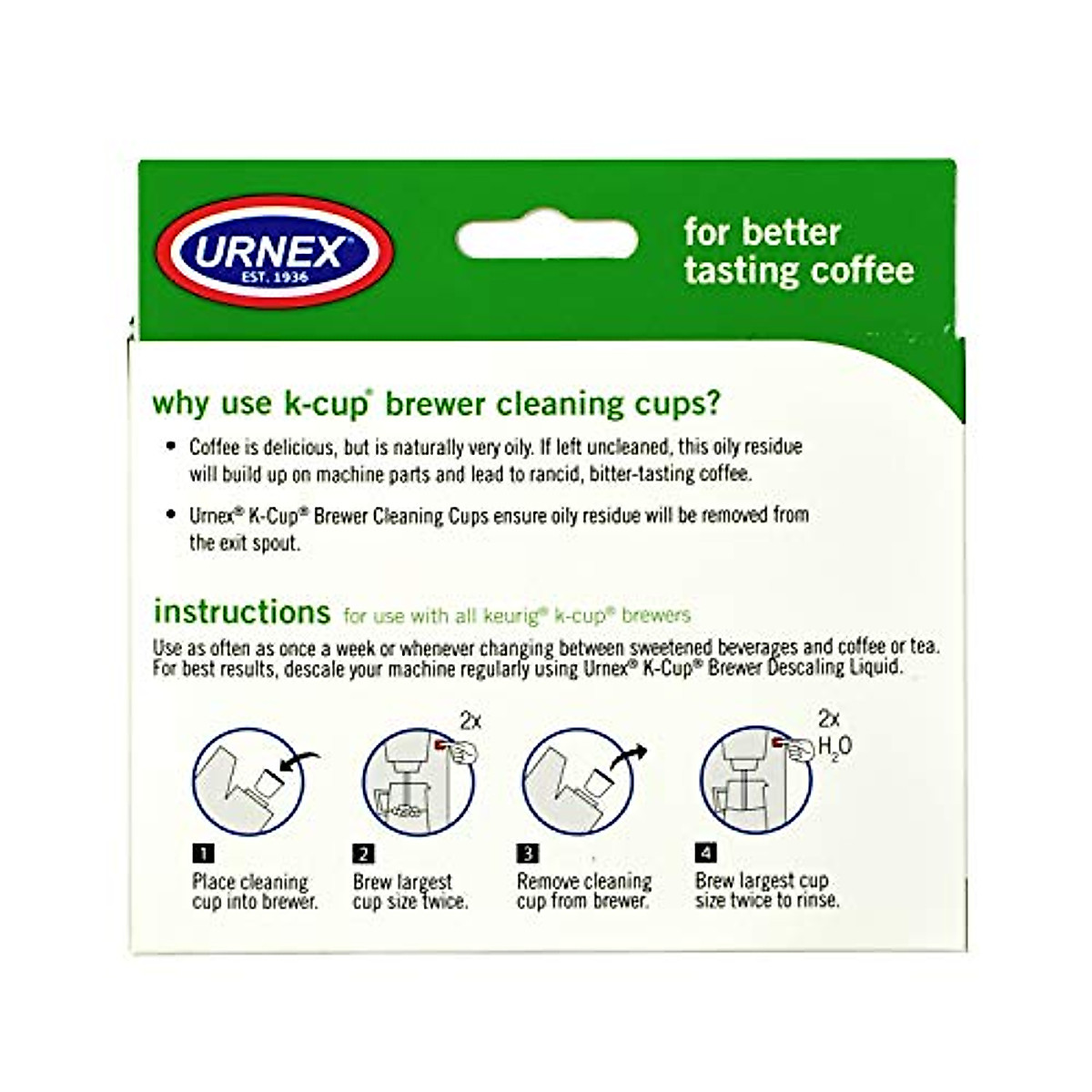 Urnex K-Cup Cleaner - 5 Cleaning Cups - for Keurig Machines Compatible with Keurig 2.0 - Removes Stains Non-Toxic