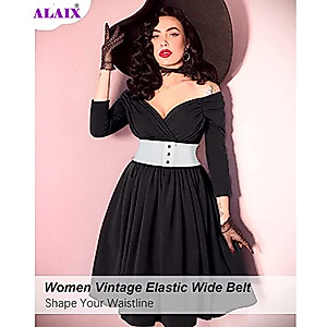 ALAIX Women's Wide Belt Stretchy Dress Belts Elastic Snap-Button Corset Belts for Women Waist Belt Waistband White(Fits 33~37 inches)