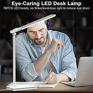 Bright LED Desk Lamp for Home Office - Dual Swing Arm Eye-Caring Architect Task Lamp, Adjustable Foldable Table Lamp, Dimmable Touch Control Desktop Lamp 5 Lighting Modes for Work/Study