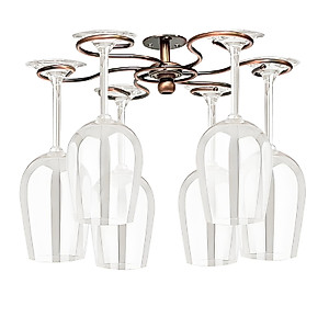 GeLive Rotary Wine Glass Rack Under Cabinet Stemware Holder, Under Shelf Glass Hanger Drying Rack Organizer With 6 Hooks for Home and Bar Storage (Bronze)