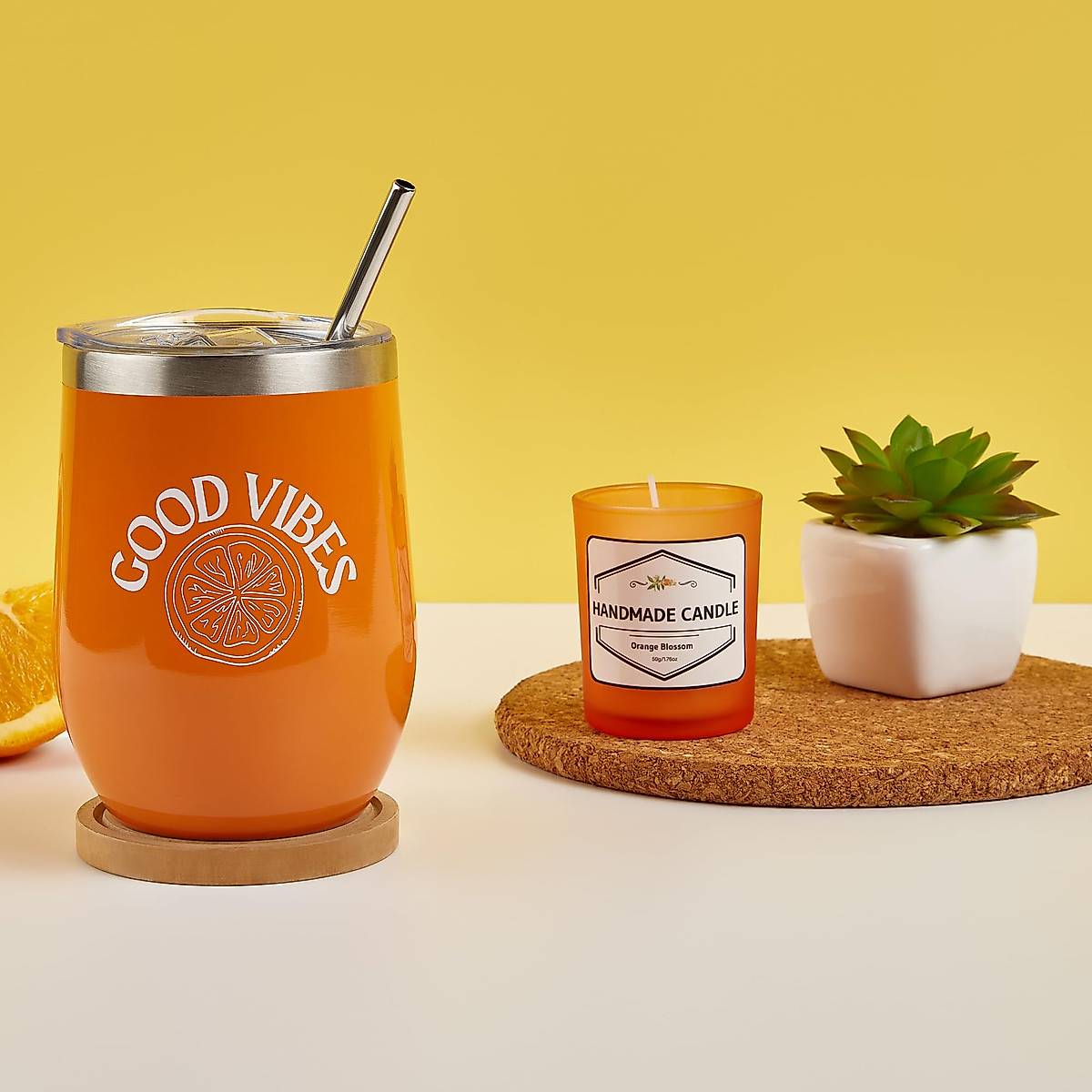 Sunny&Wise Care Package For Women, Self Care Gifts for Women, Get Well Gifts For Women After Surgery, Orange Fruit Themed, Thinking of You Gifts for Women with 12 Oz Good Vibes Tumbler