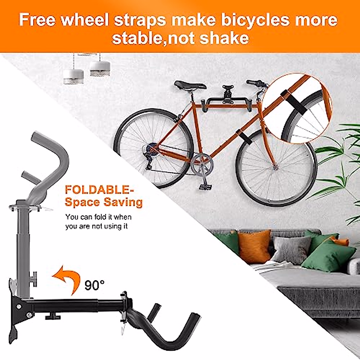 CUCESH Bike Wall Mount Hanger 2 Pack .Horizontal Indoor Bicycle Storage Rack. Cycling Wall Mounted Holder Hook for Road, Mountain or Hybrid Bikes in Garage or Home