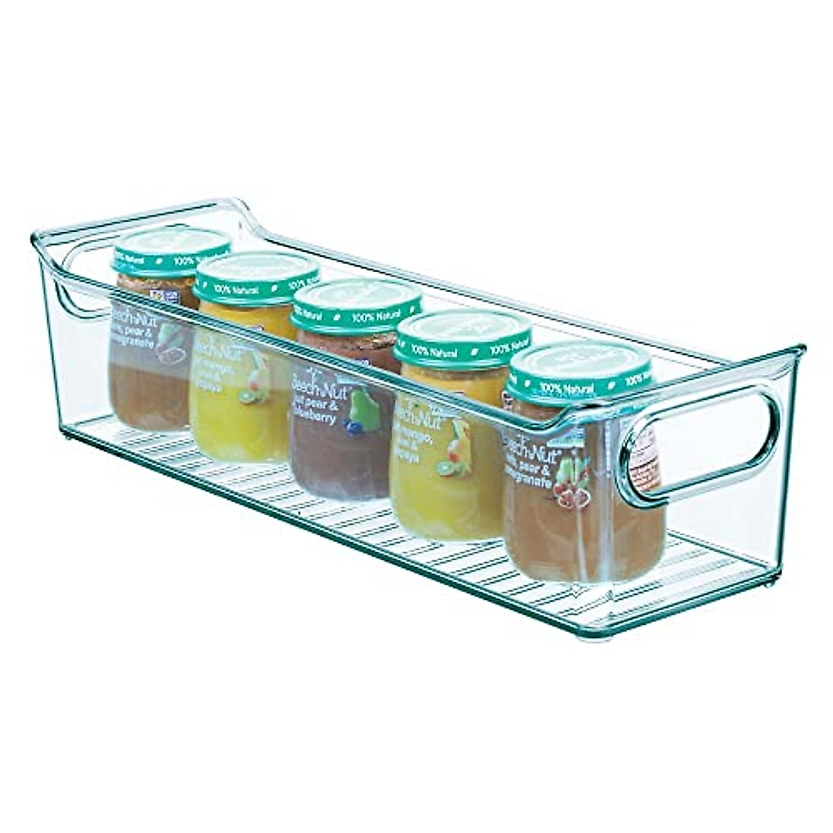 mDesign Slim Plastic Nursery Storage Container Bins with Handles for Organization in Pantry, Cabinet, Closet or Cubby Shelves - Organizer for Baby Food, Bibs, Formula, and Burp Cloths - 4 Pack, Blue