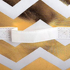 DII Non Woven Polyester, Metallic Chevron Storage Bin, Gold, Small Set of 2
